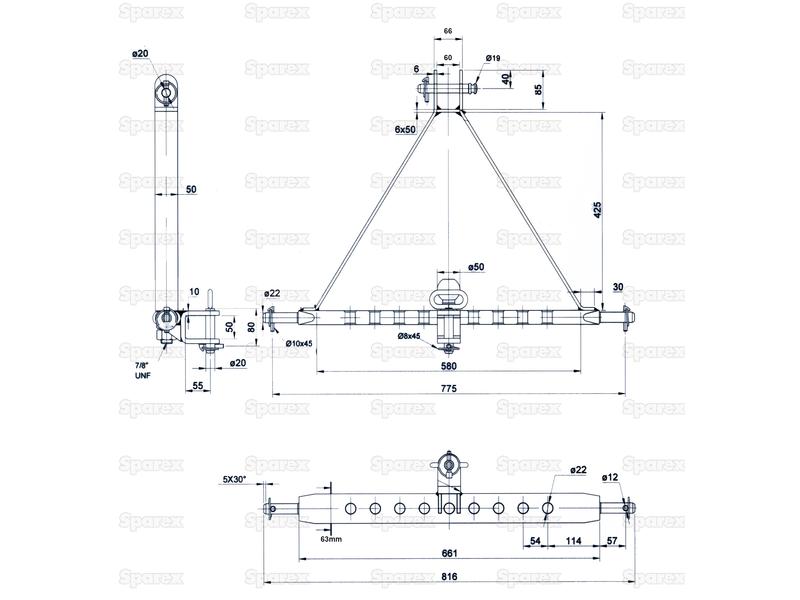 3 POINT LINKAGE CAT 1 DRAWBAR HITCH SYSTEM WITH 9 HOLES. - MKH Machinery