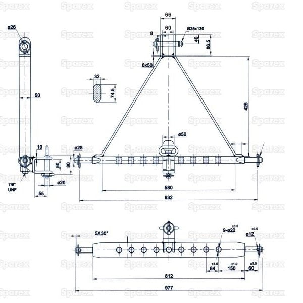 3 POINT LINKAGE CAT 2 DRAWBAR HITCH SYSTEM WITH 9 HOLES. - MKH Machinery
